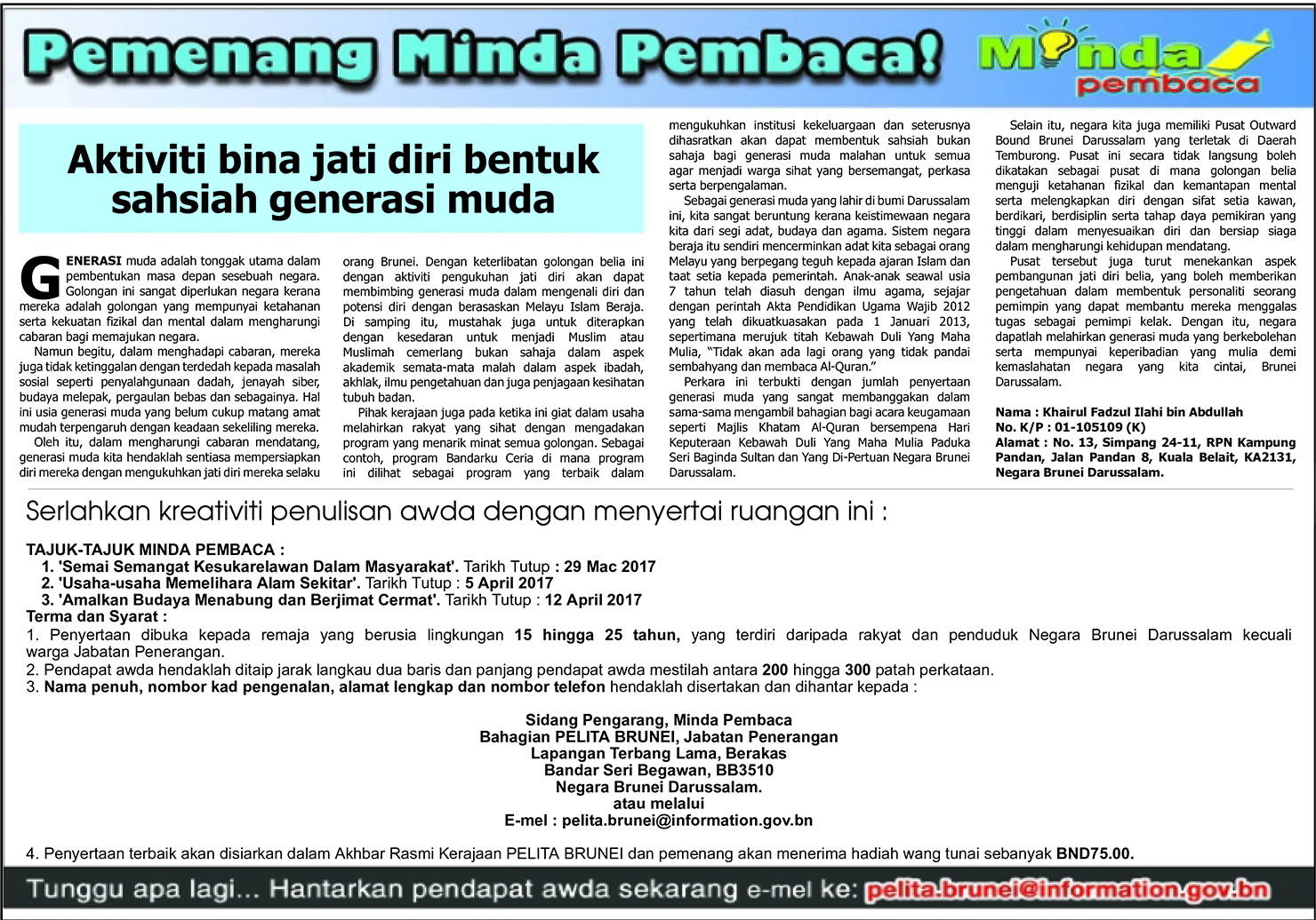 Cetusan Minda - Aktiviti bina jati diri bentuk sahsiah generasi...